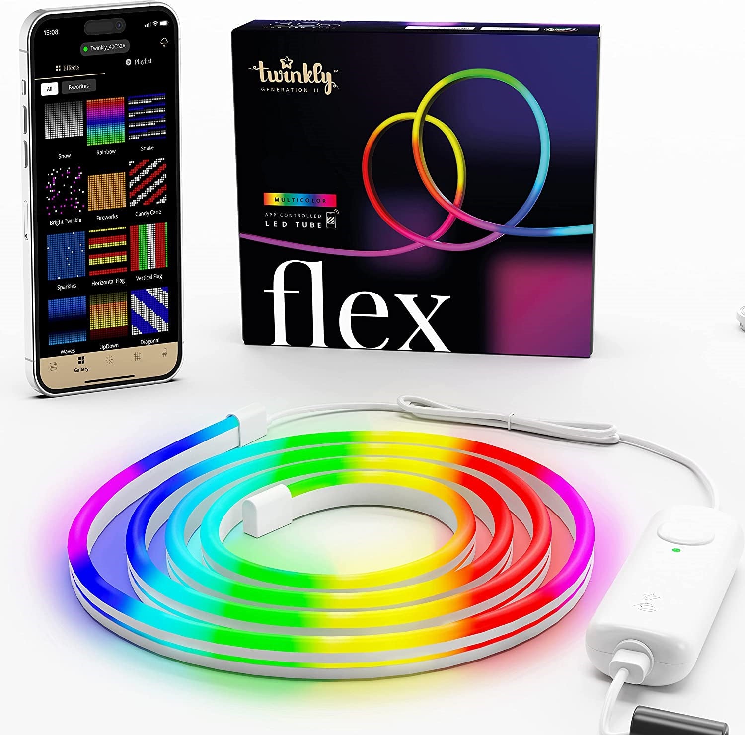 Twinkly Flex App Controlled Flexible White Wire Light Tube Indoor Smar