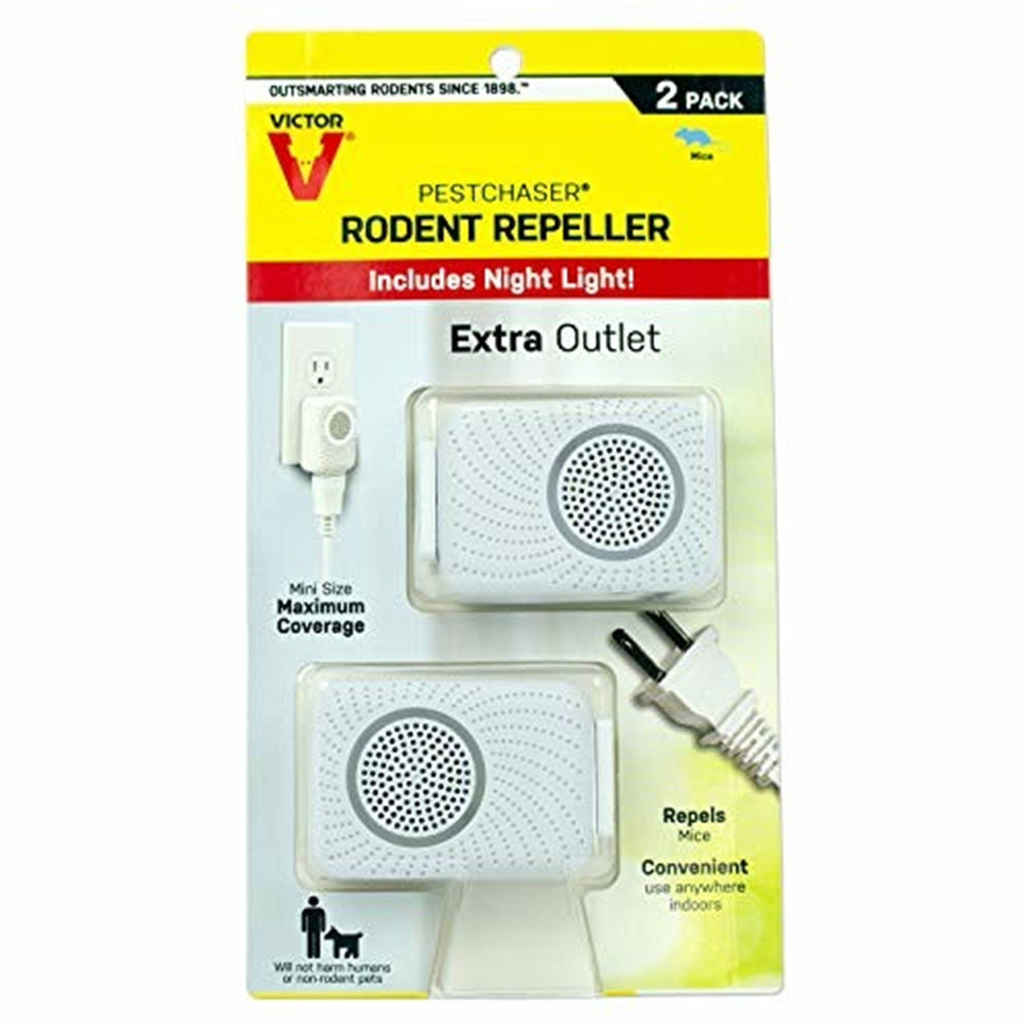 Victor PestChaser Rodent Repellent w/ Nightlight & Extra Outlet, White